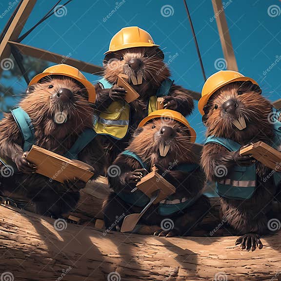 Teamwork in Action: Beavers at Work Stock Illustration - Illustration ...