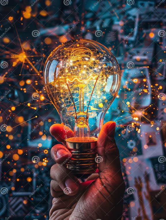Captivating Image of a Hand Holding a Glowing Light Bulb with Magical ...