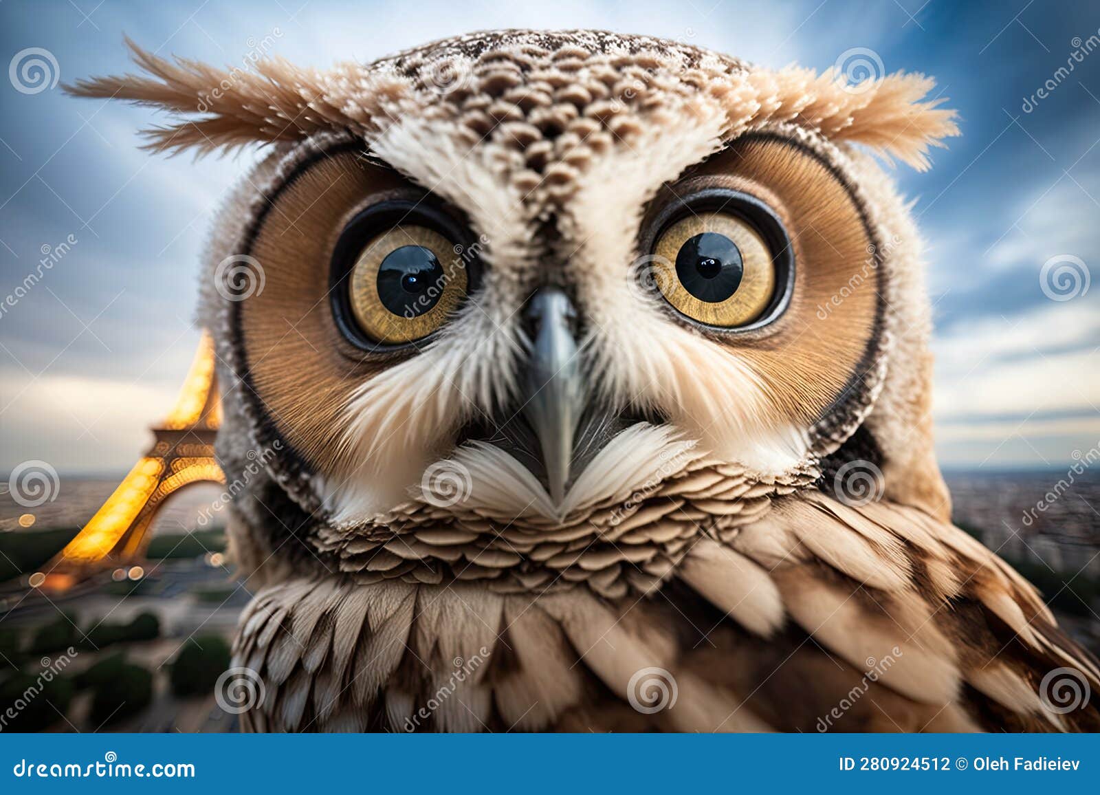 Owl on the Eiffel tower stock illustration. Illustration of nature ...