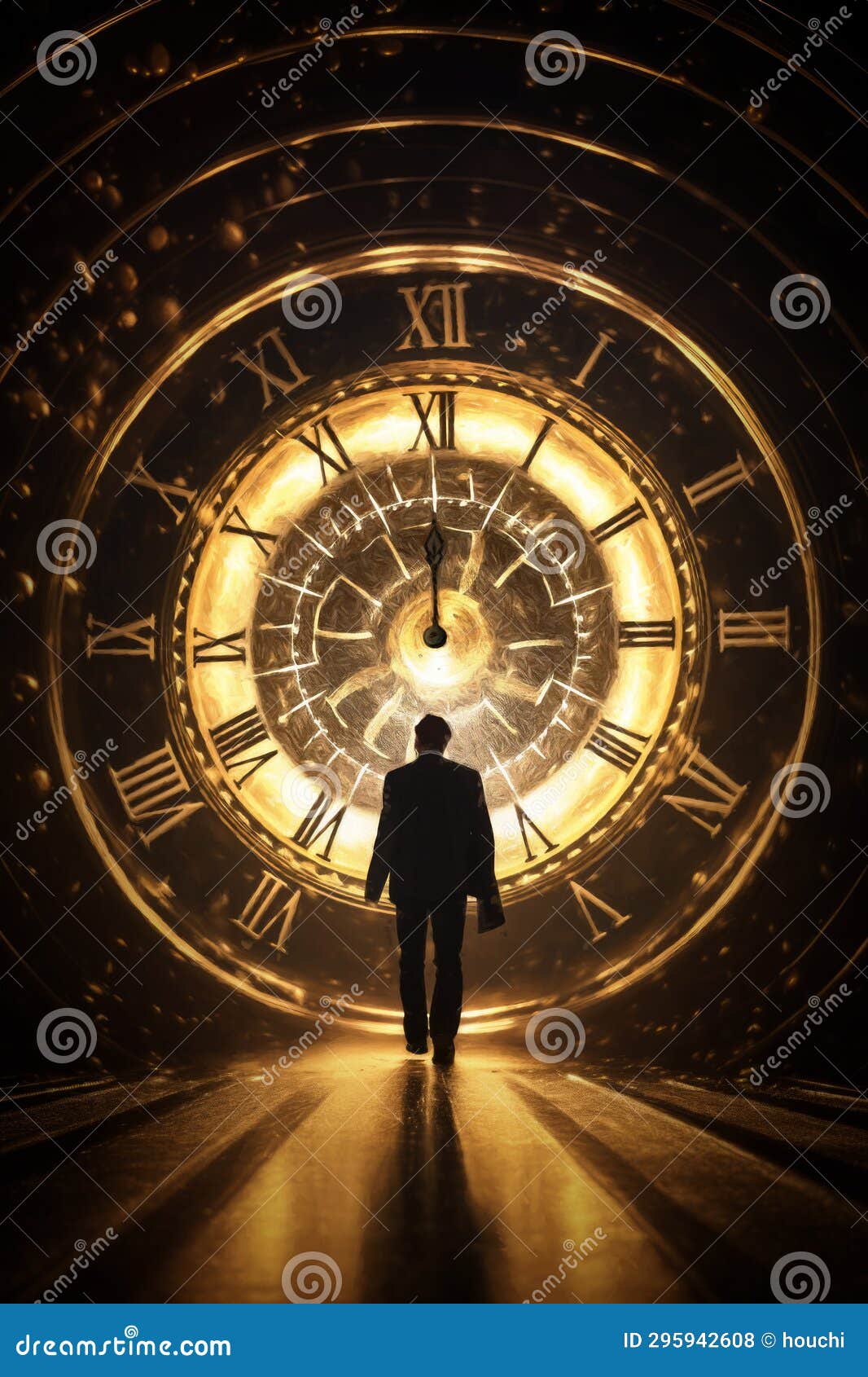 Time Travel Concept. Glowing Golden Watch Clock Face. Stock ...