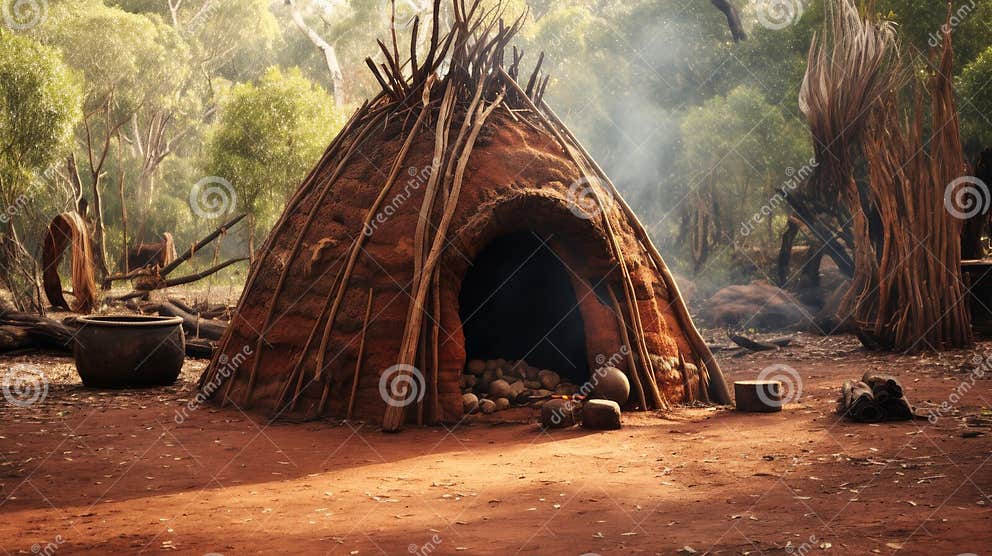 Outback Echoes: Rustic Aboriginal Hut Amidst Australian Wilderness ...