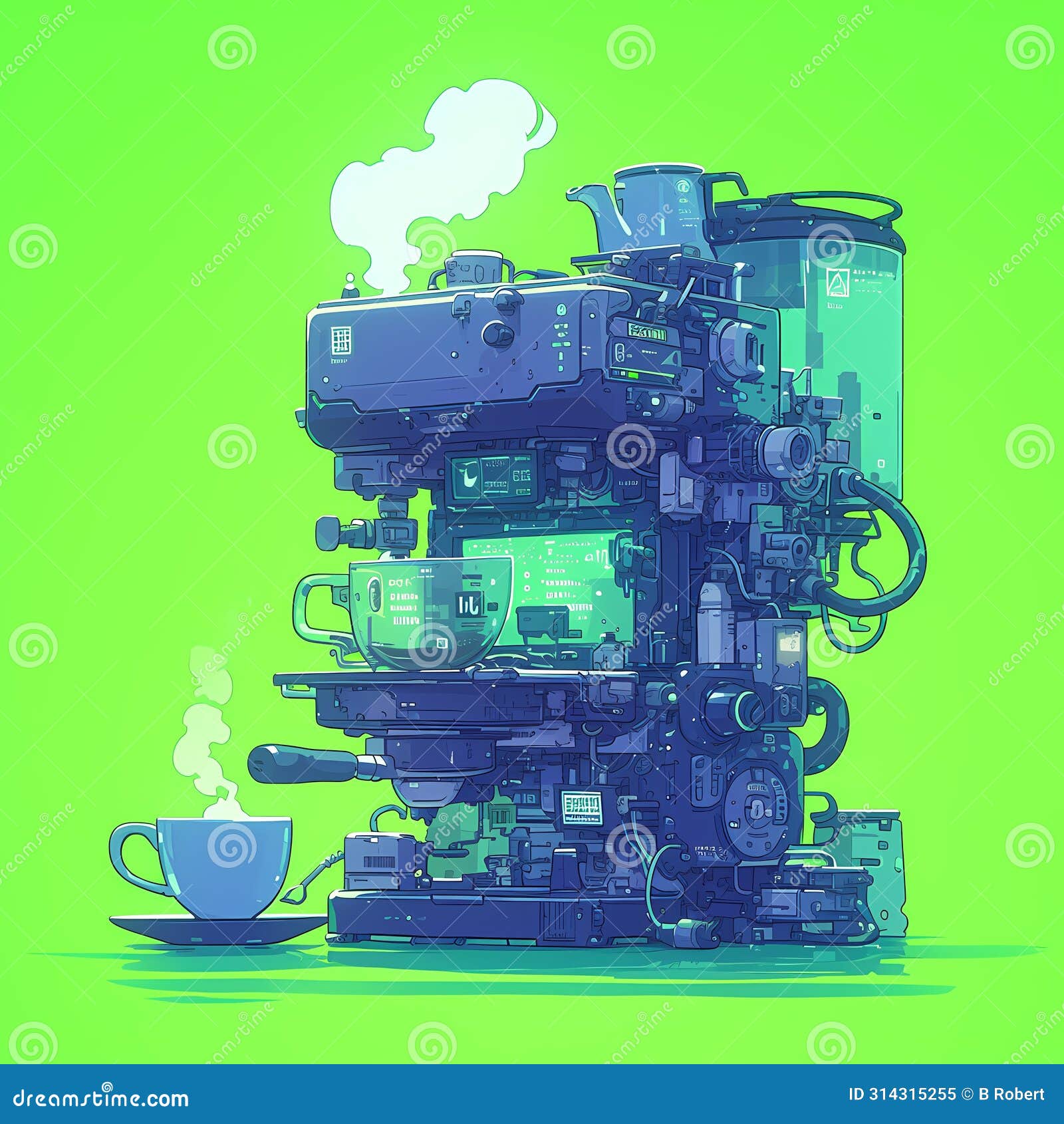 Futuristic Cyberpunk Coffee Machine - High-Tech Espresso Brewer Stock ...