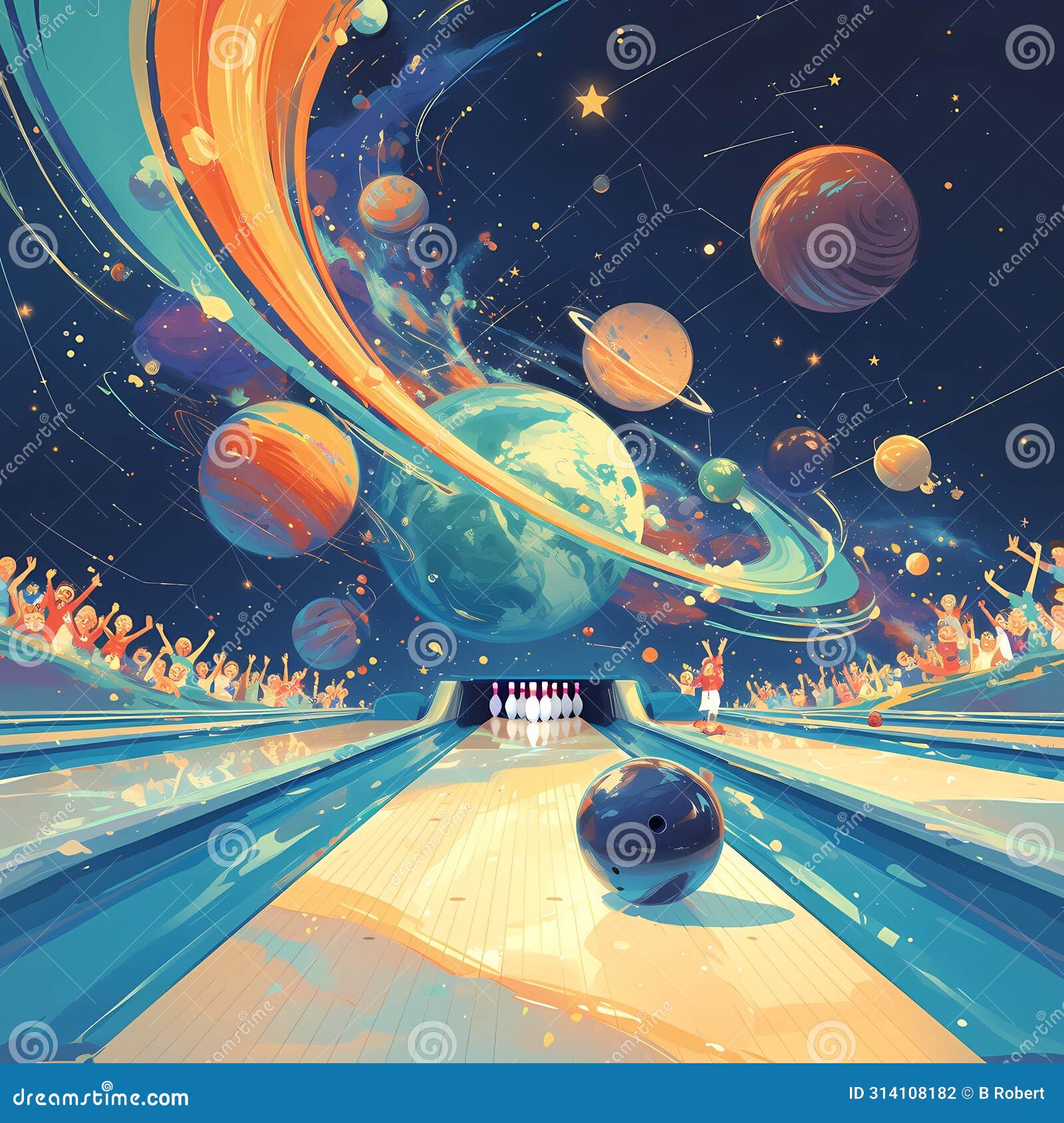 Intergalactic Bowling Fun stock illustration. Illustration of digital ...