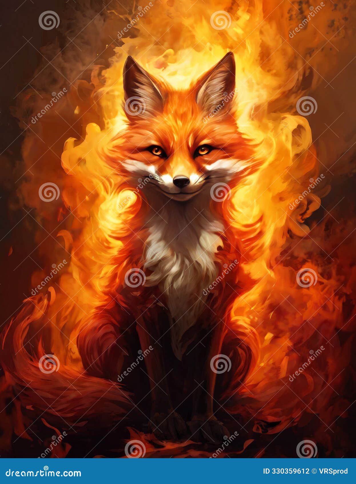 Fiery Fox Surrounded by Flames in Dramatic Portrait Stock Photo - Image ...