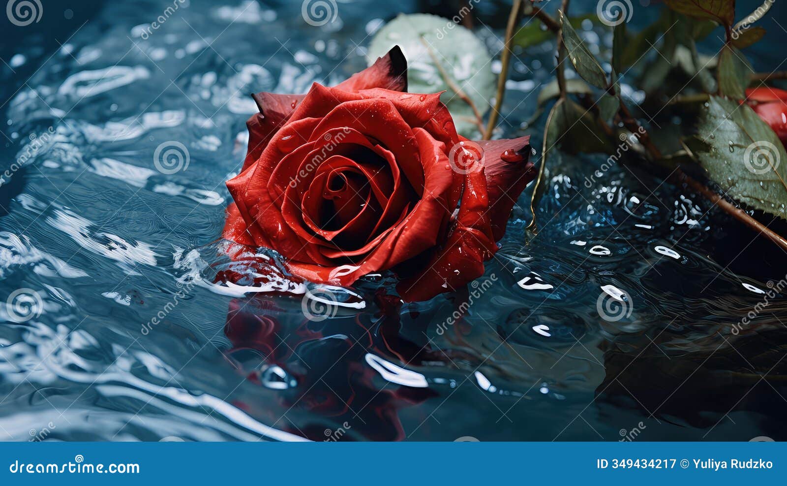 Captivating Image of a Red Rose Falling into Blue Water, Creating a ...