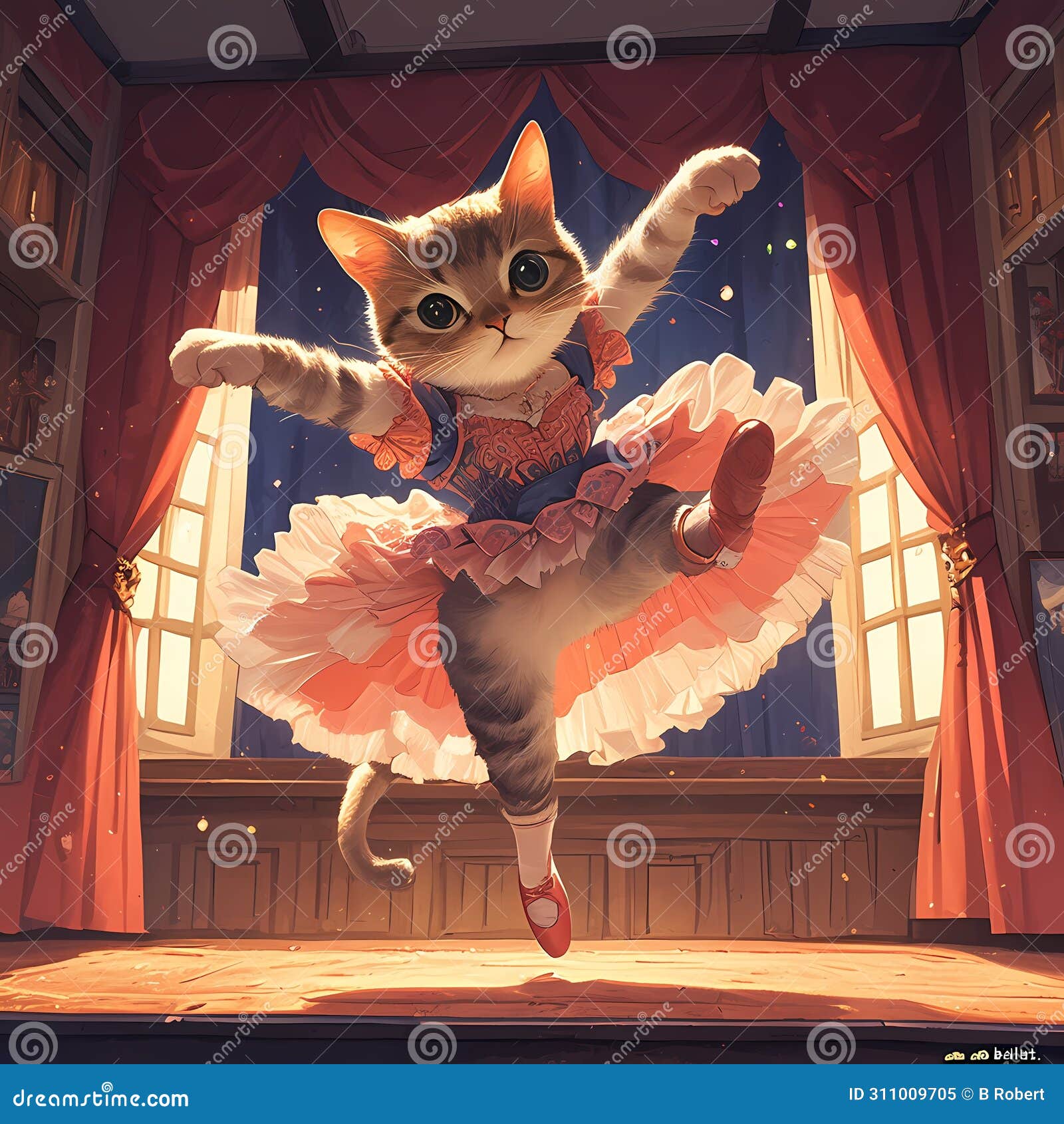Performing Cat in Tutu stock illustration. Illustration of flexibility ...