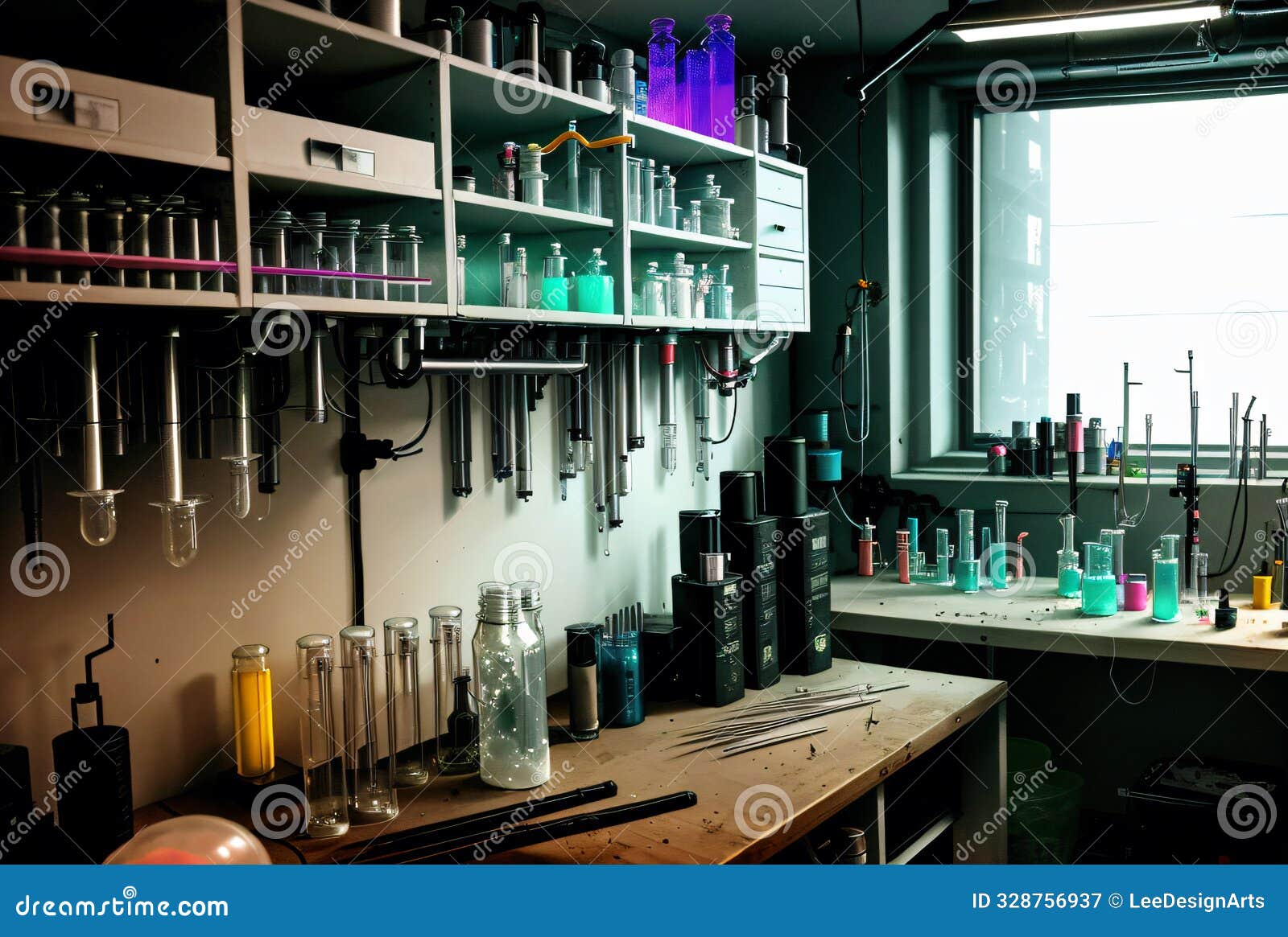 Scientific Research in Progress with Colorful Chemical Reactions Stock ...