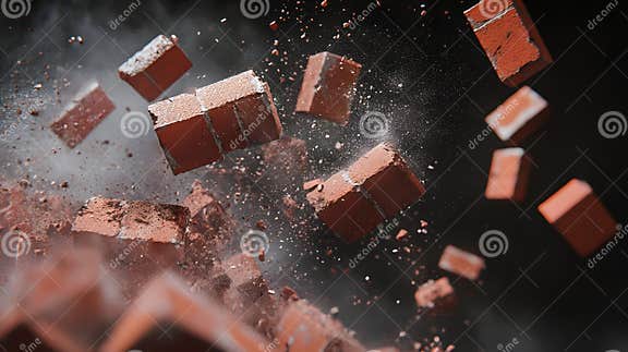 High Energy Brick Explosion with Dust and Particles in Motion Stock ...