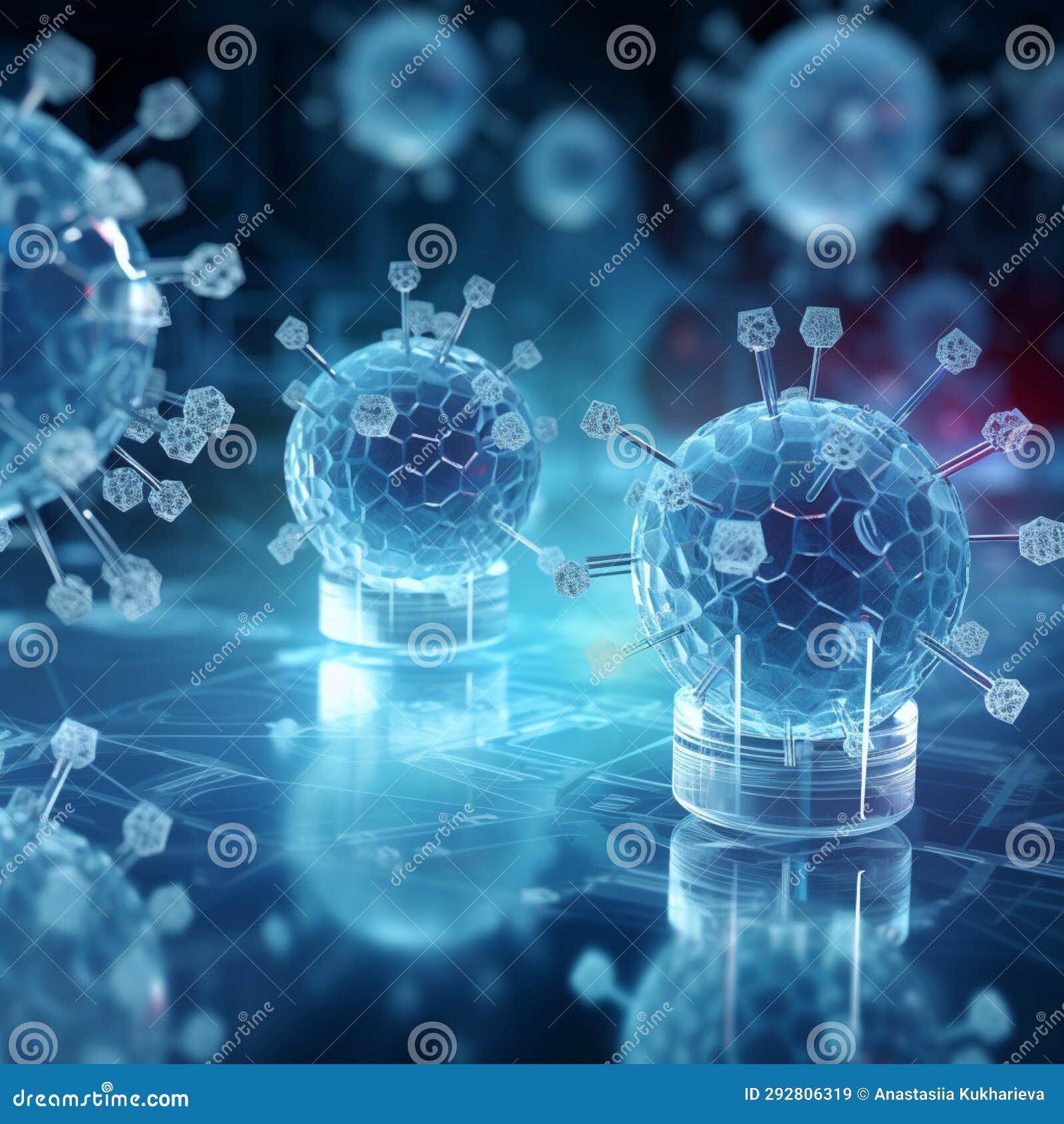 3d Rendering of Virus in Abstract Digital Background Stock Illustration ...