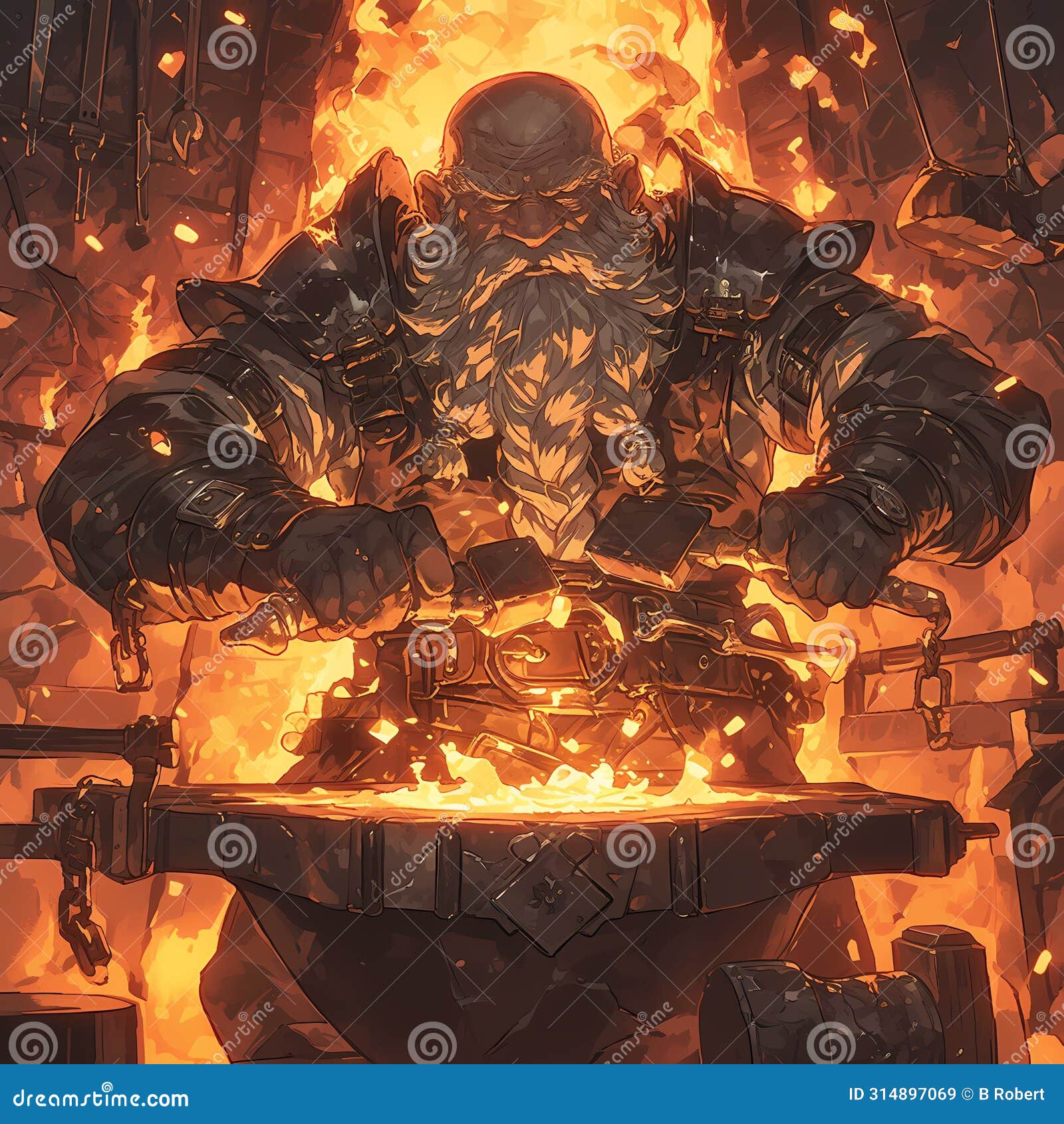 Epic Dwarven Blacksmith at Work Stock Illustration - Illustration of ...