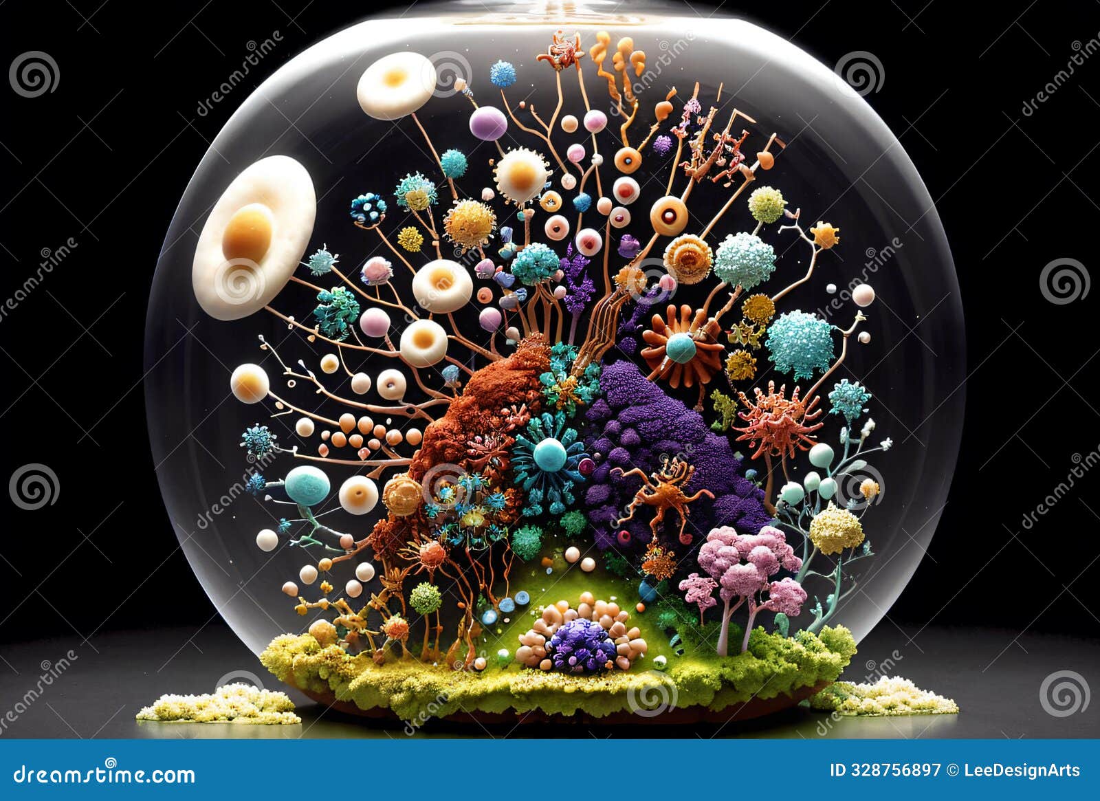 Vibrant Microbial Ecosystem in Glass Sphere with Colorful ...