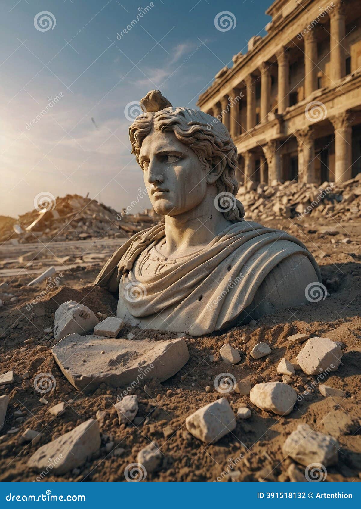 Crumbling Statue Chess Piece On Empty Background - Vray Stonepunk Art ...