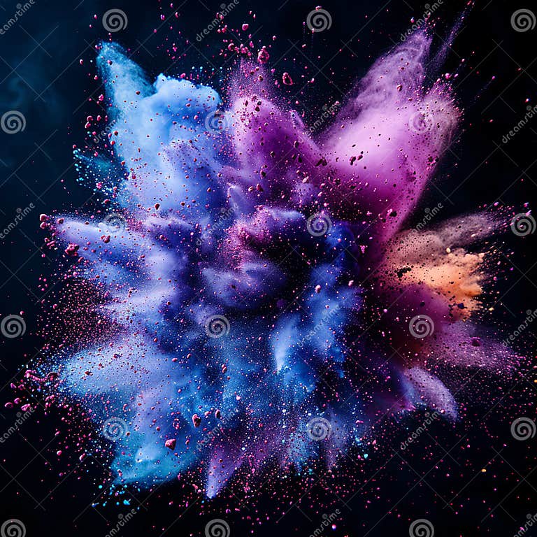 Vibrant Explosion of Colored Powder on Black Background Stock ...
