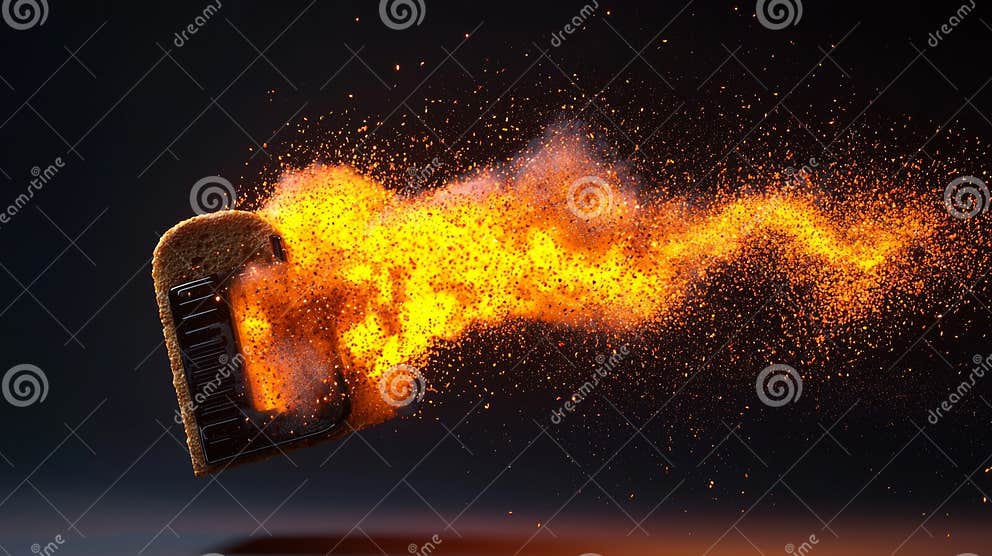 Exploding Toast Slice with Fire and Embers Dramatic Food Photography AI ...