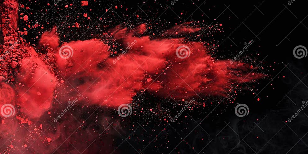 Explosive Red Powder Burst Against Black Background Stock Illustration ...
