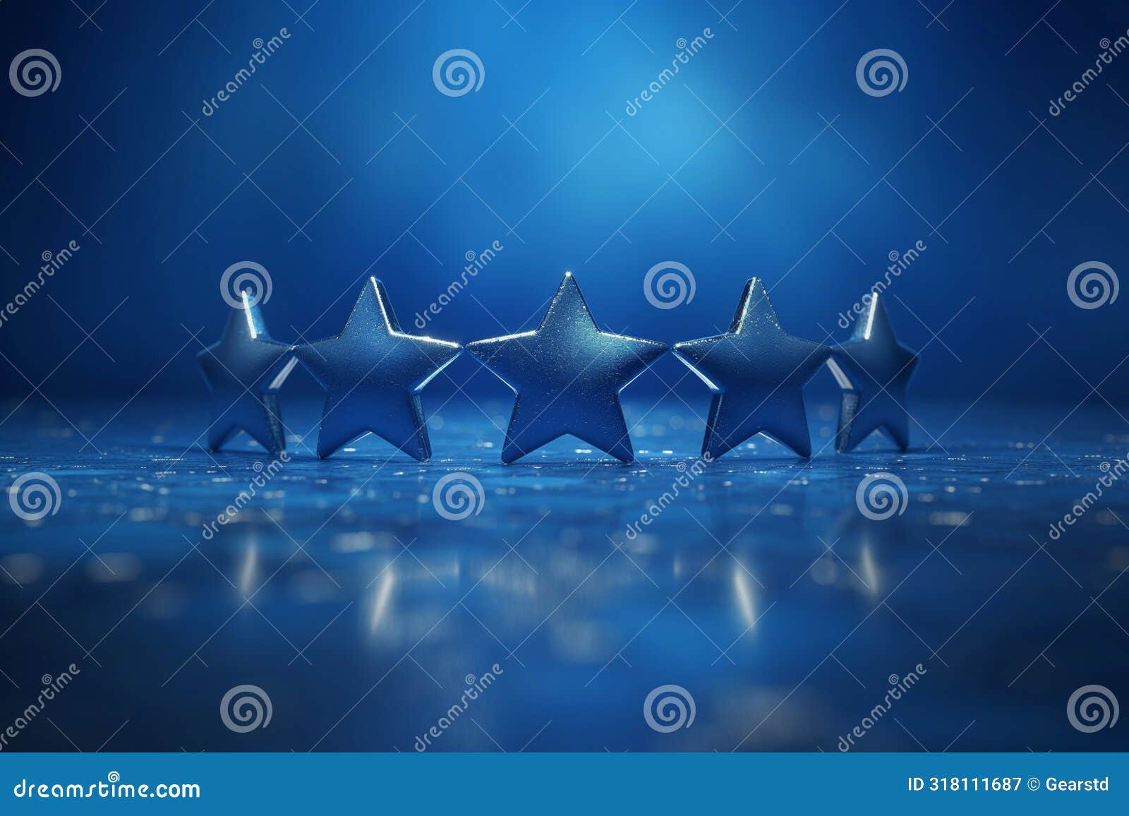 Five Blue Stars on a Reflective Surface Stock Image - Image of ...