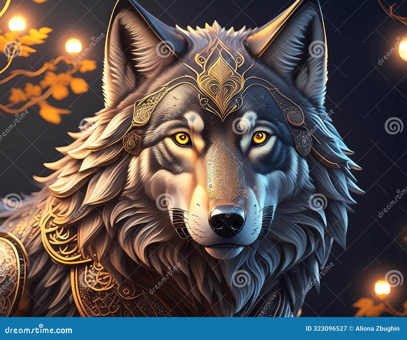 A Wolf with Armor and Mountains in the Background Stock Illustration ...