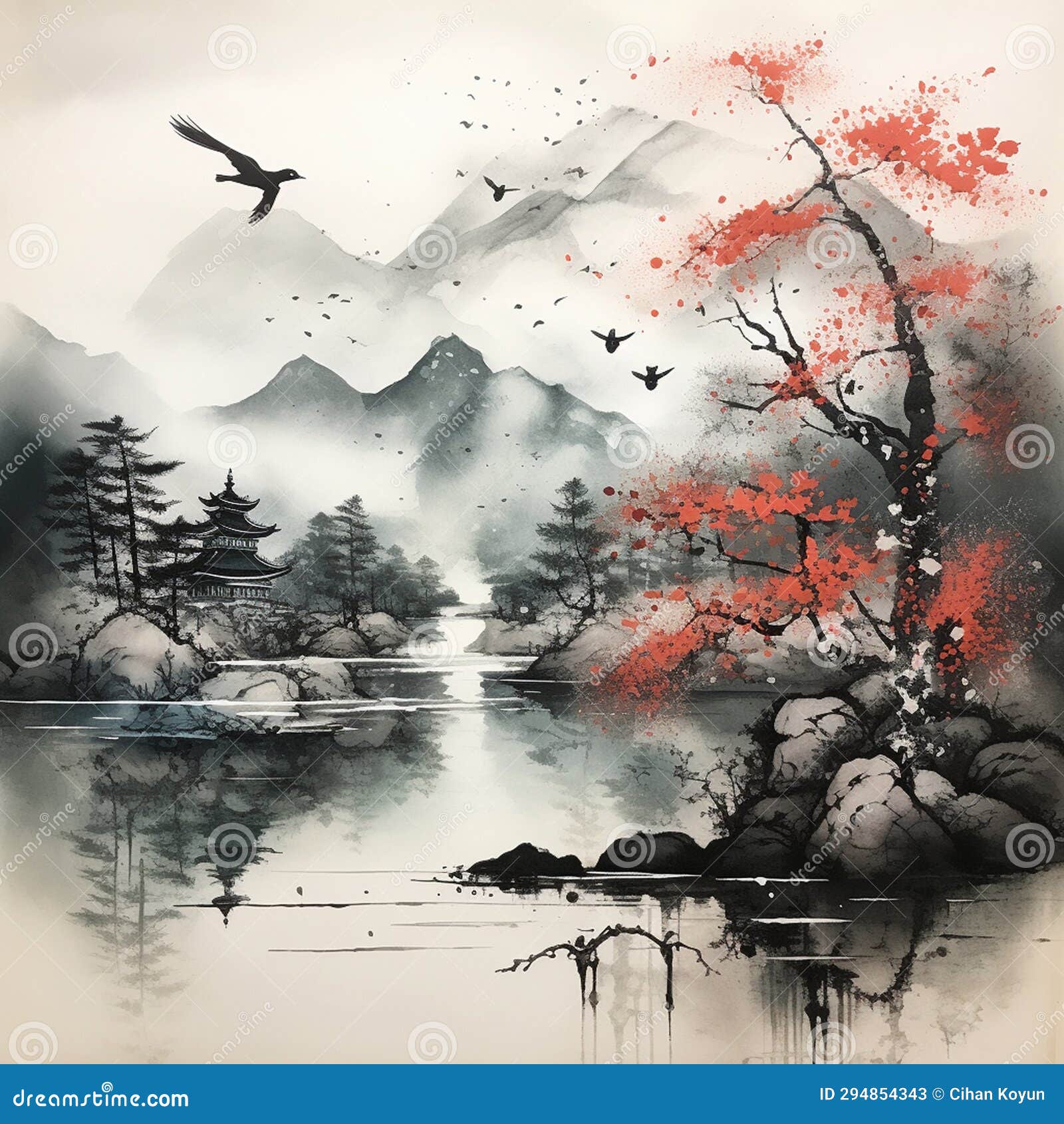 Captivating Ink Harmony Japanese Hand-Drawn Stock Illustration ...