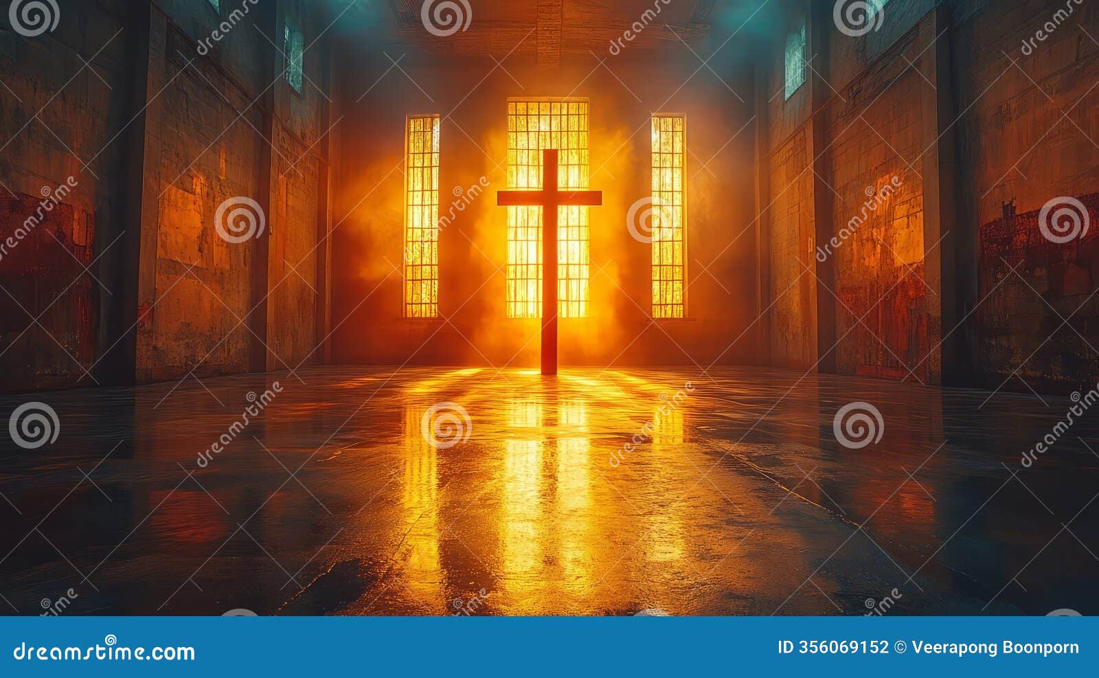 A Captivating Interior Scene Featuring a Cross Illuminated by Vibrant ...