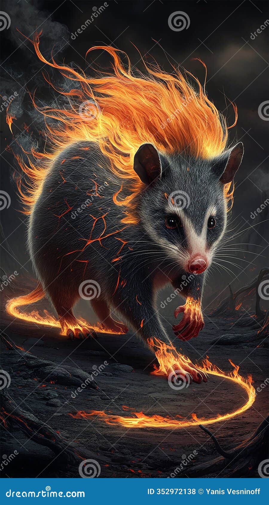 A Captivating and Intricate 3D Render of a Mythical Possum-fire Hybrid ...