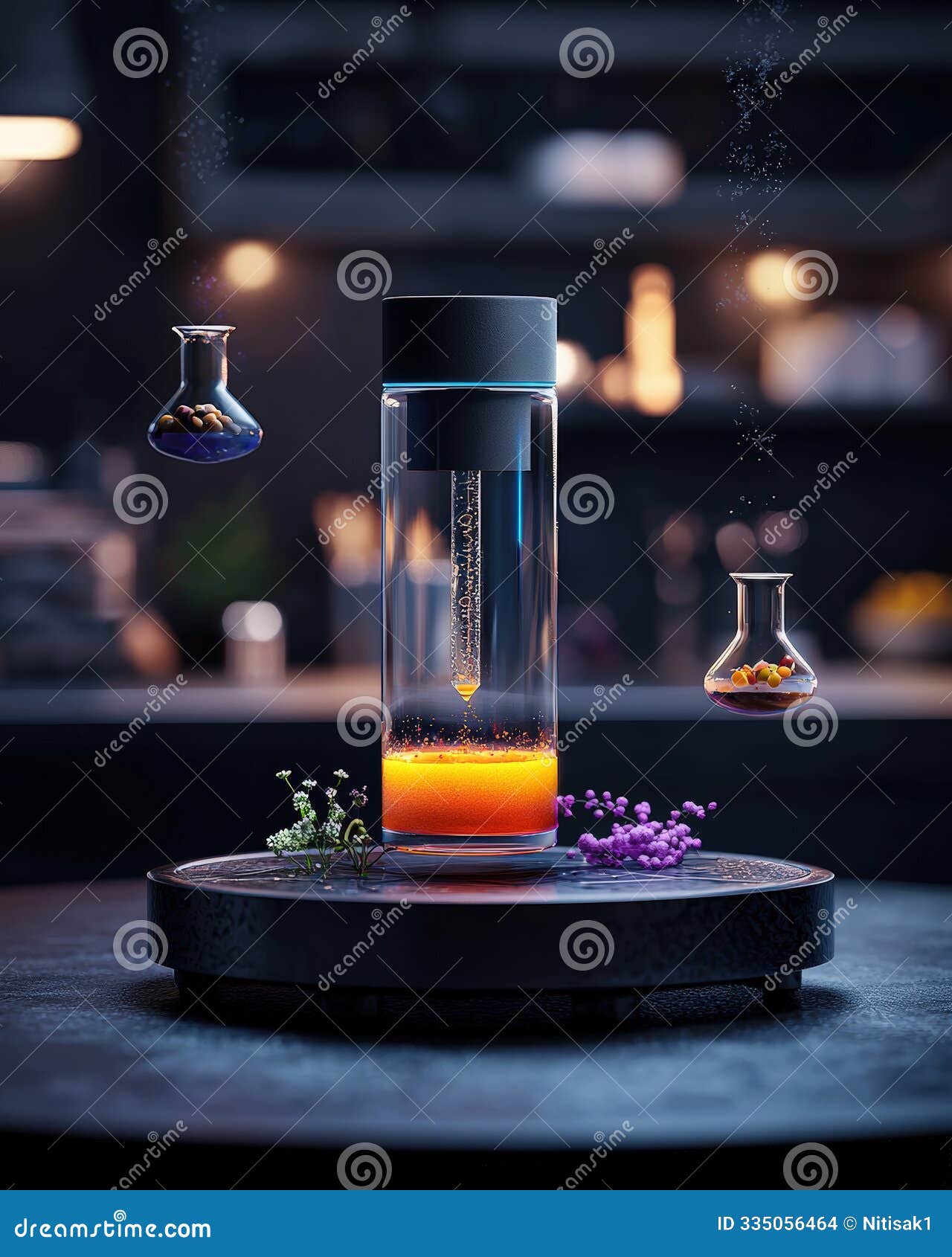 A Captivating Laboratory Setup with Colorful Flasks and a Glowing ...