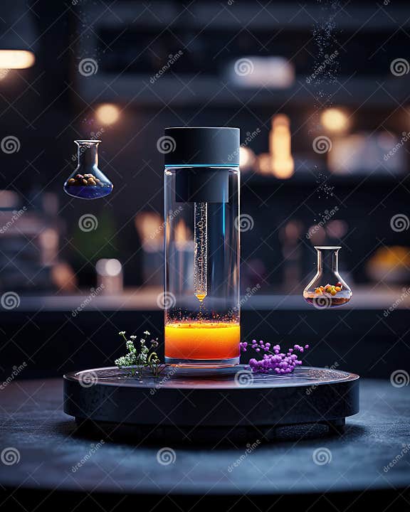 A Captivating Laboratory Setup with Colorful Flasks and a Glowing ...
