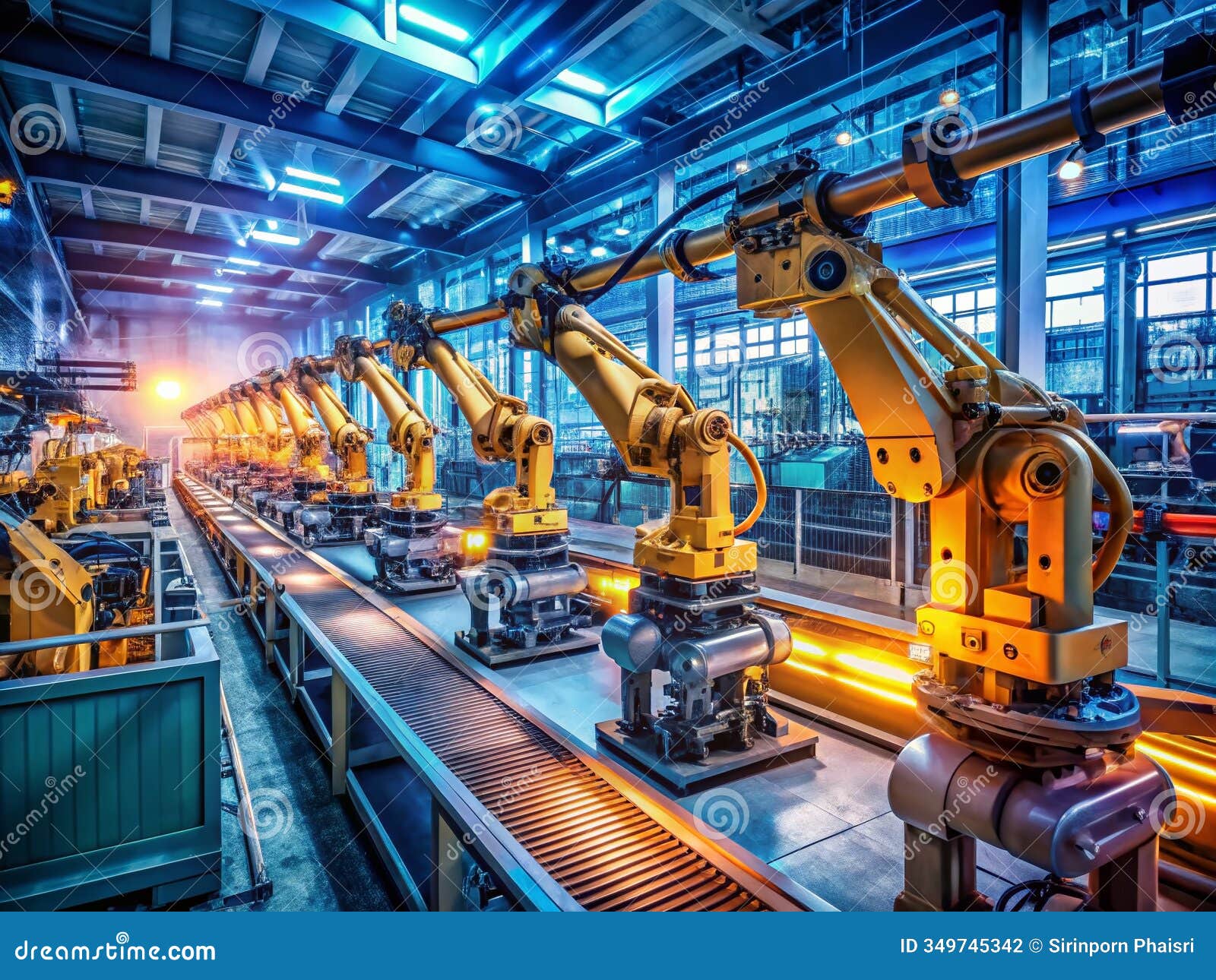 Robotic Assembly Line in Low Light Automations Impact on the Modern ...