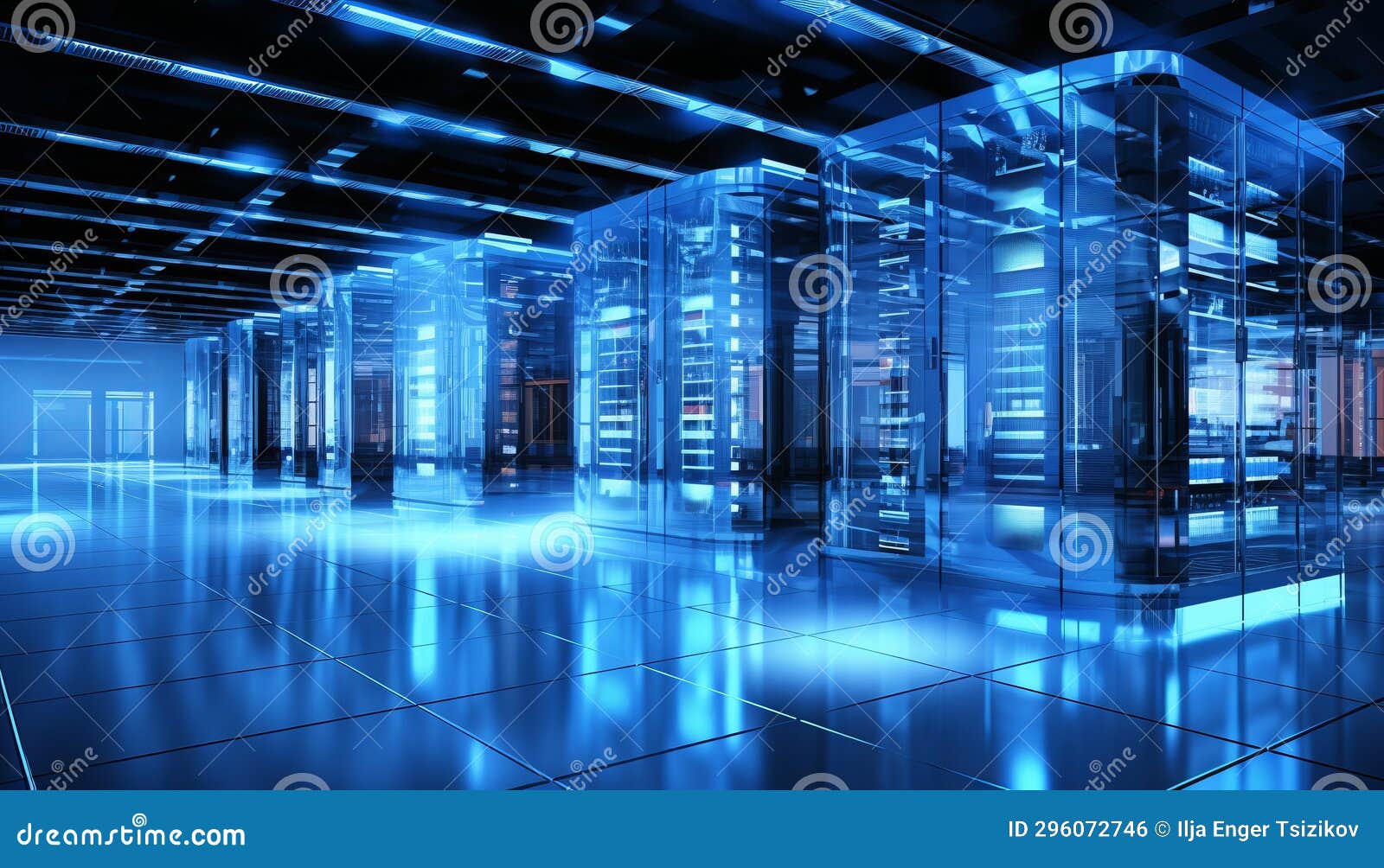 Captivating Modern Data Center with Organized Server Racks Emitting a ...