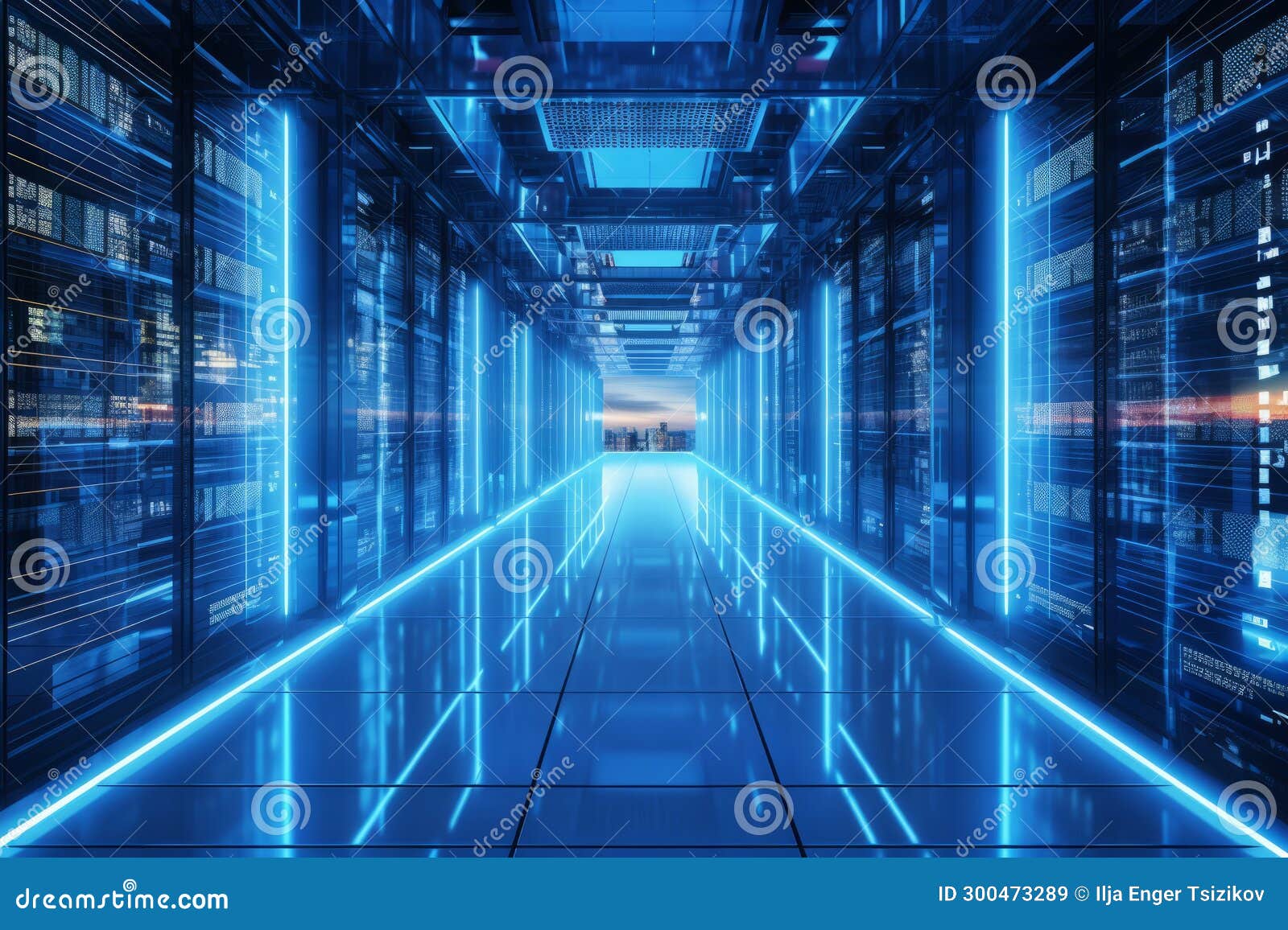 Captivating Modern Data Center with Organized Server Racks Emitting ...