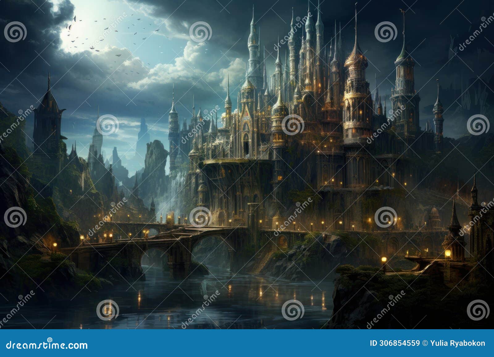 Captivating Mystical Medieval Kingdom. Building Gate Stock Illustration ...