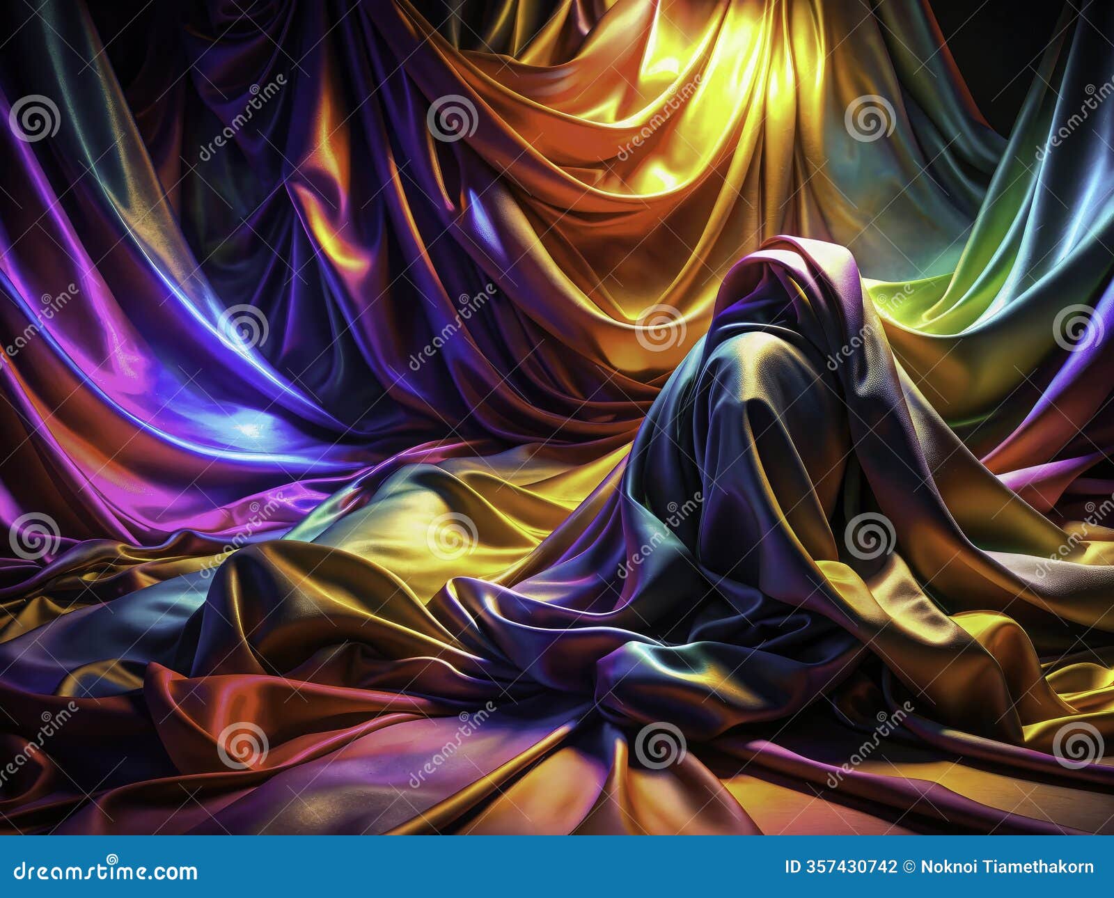 A Captivating Night Scene Illuminated Silk Drape with Vibrant Textures ...