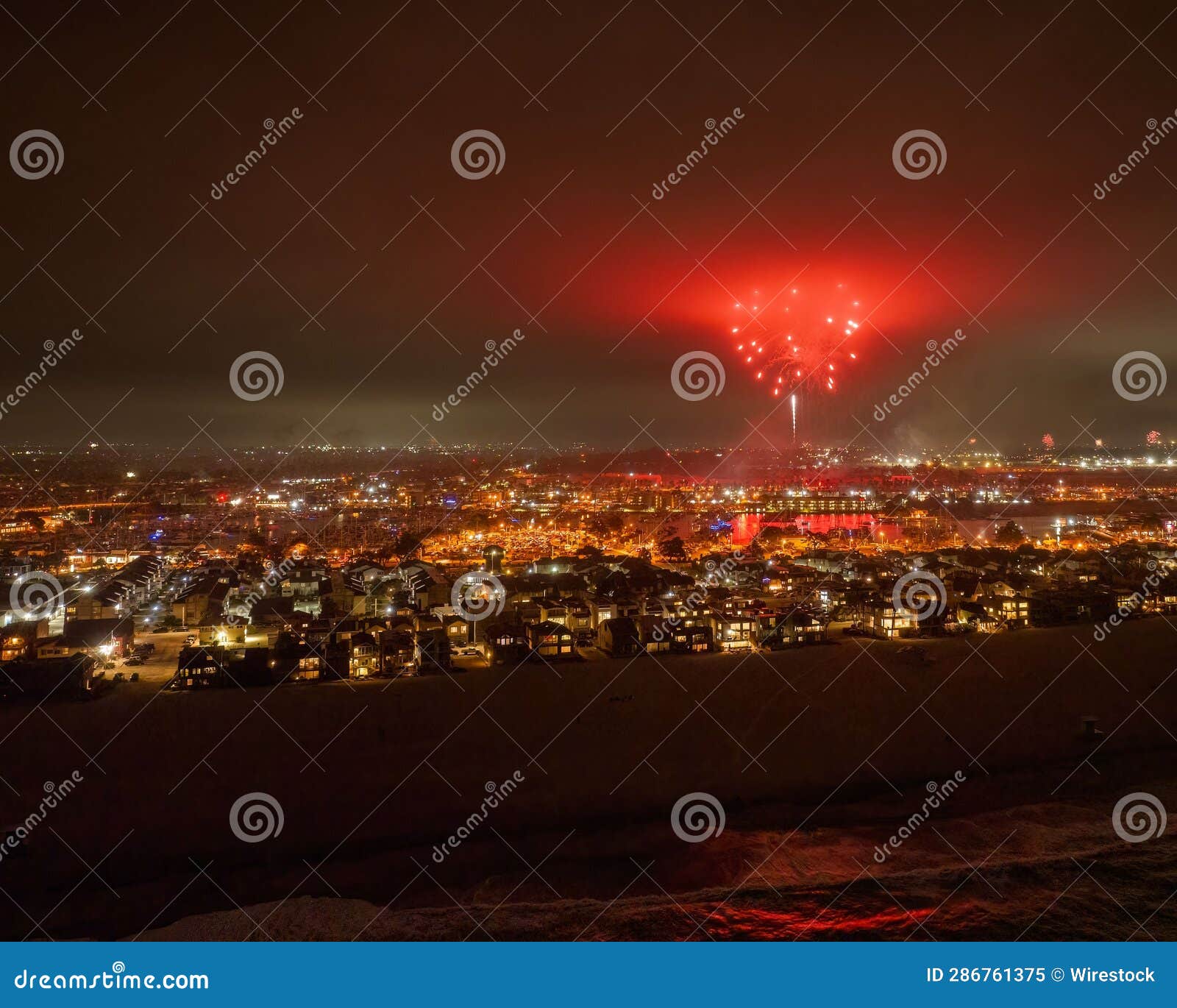 Captivating Night Scene with a Vibrant Display of Red Fireworks ...