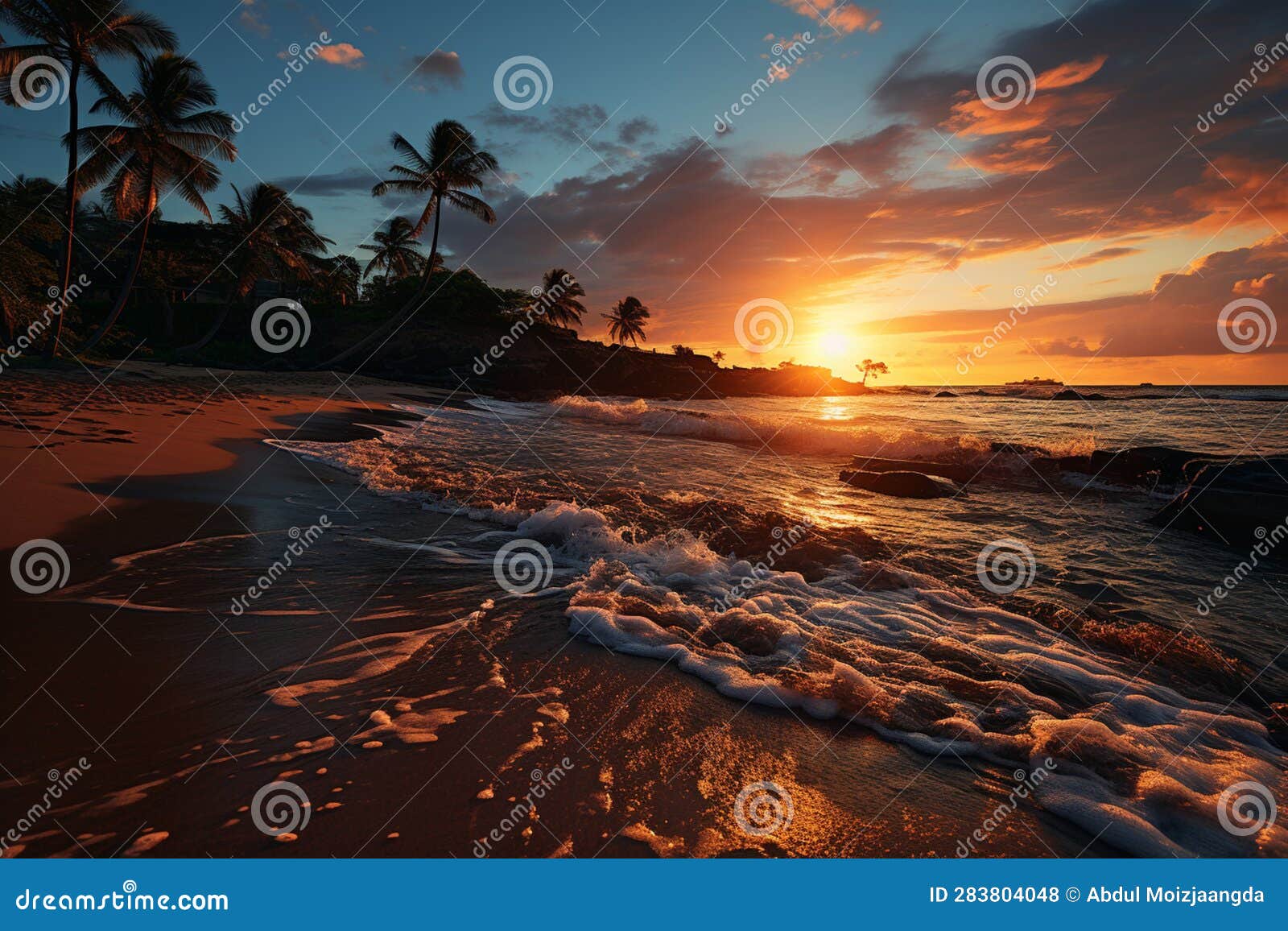 Captivating Panoramic View of a Sunset Beach with Luxury Vacation ...