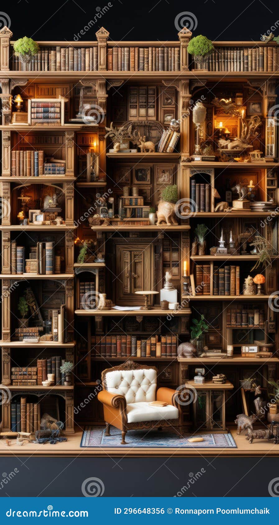 A Captivating Papercraft Library Illustration Featuring a Sofa Stock ...