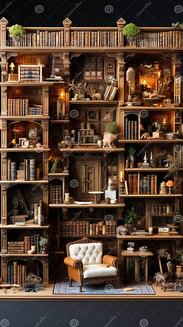 A Captivating Papercraft Library Illustration Featuring a Sofa Stock ...