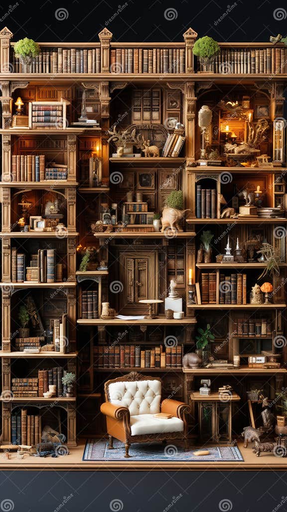 A Captivating Papercraft Library Illustration Featuring a Sofa Stock ...