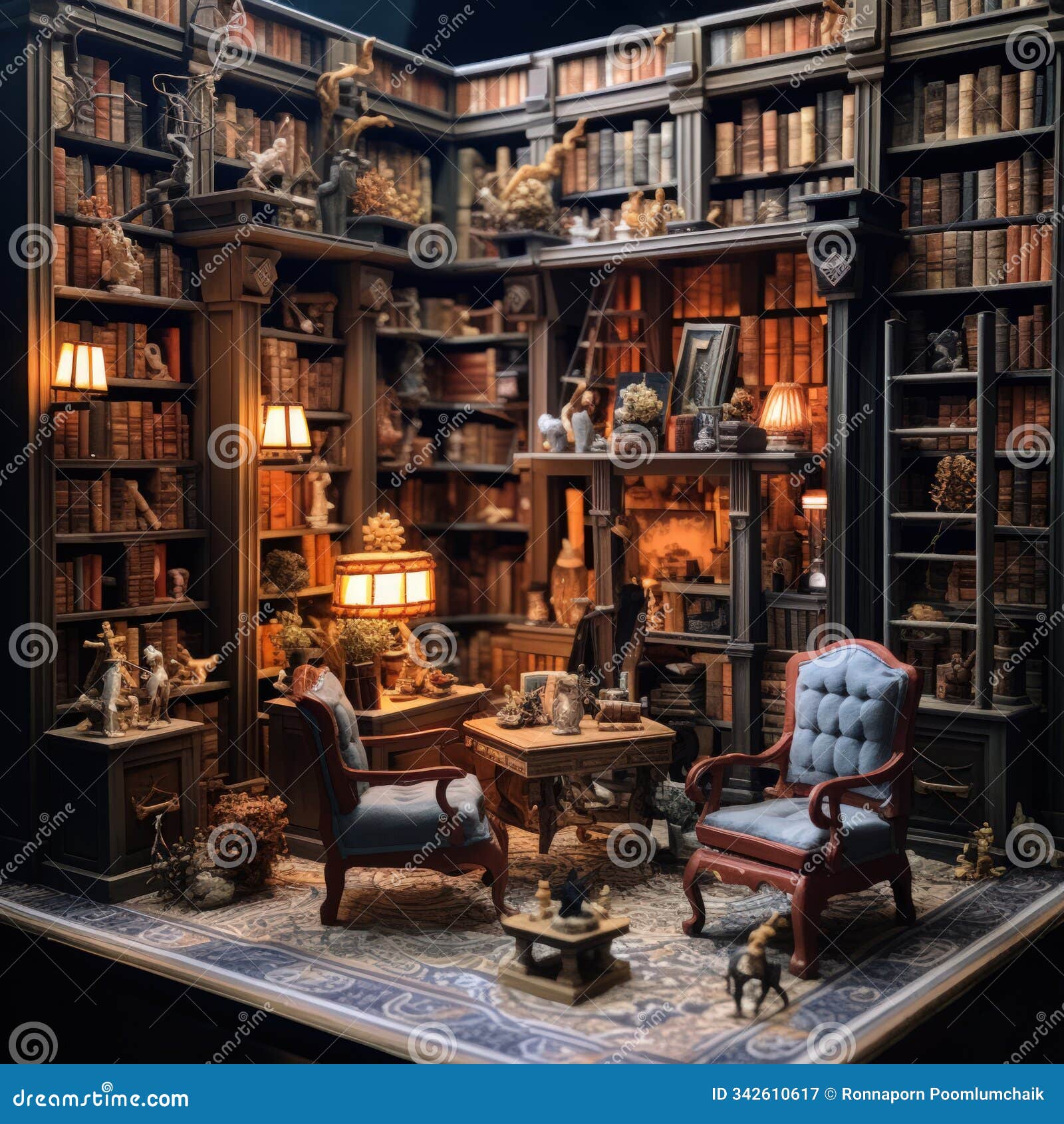 A Captivating Papercraft Library Illustration Featuring a Sofa Stock ...