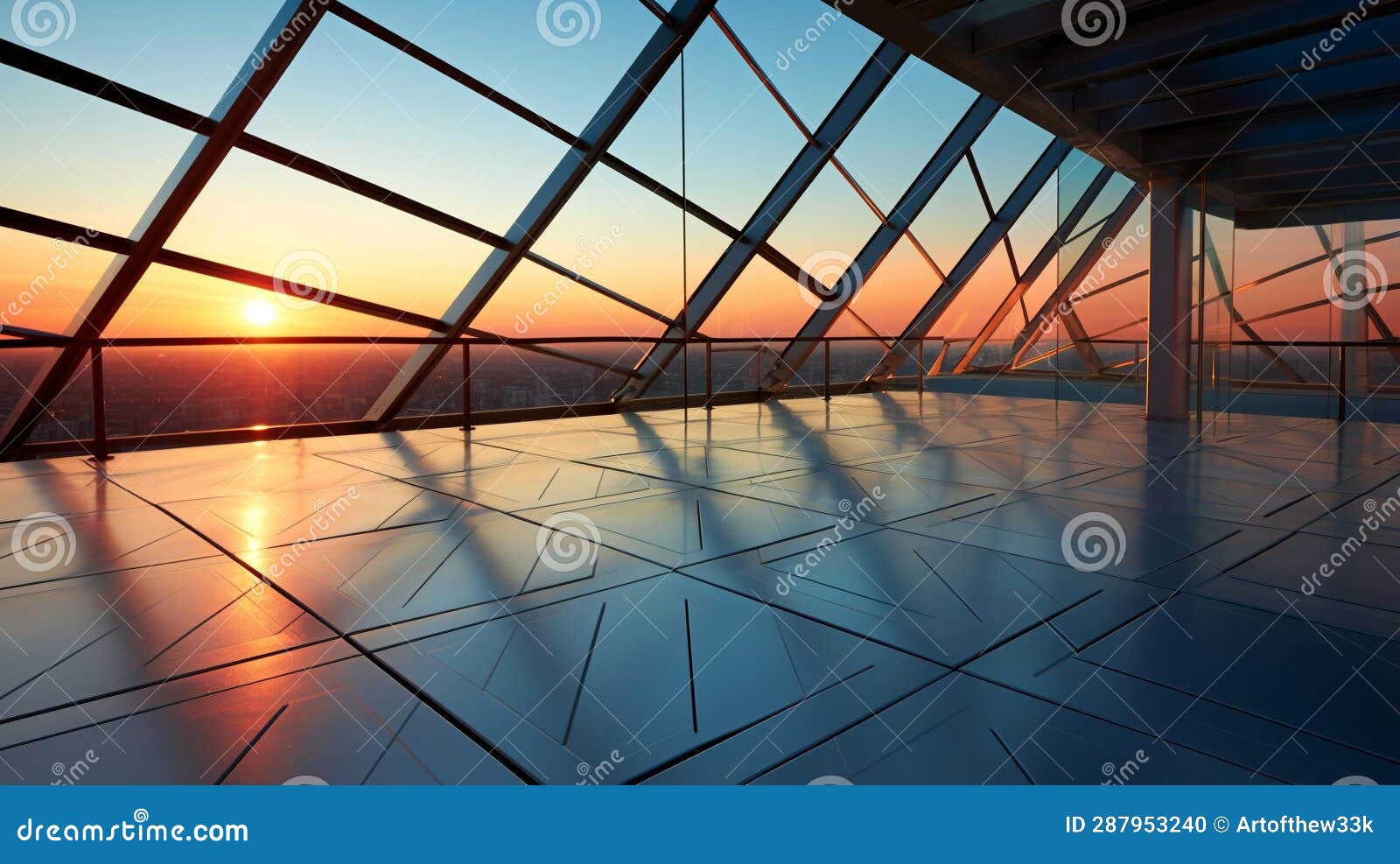 Harmonious Patterns: Sunrise Reflections on a Modern Glass Balcony ...