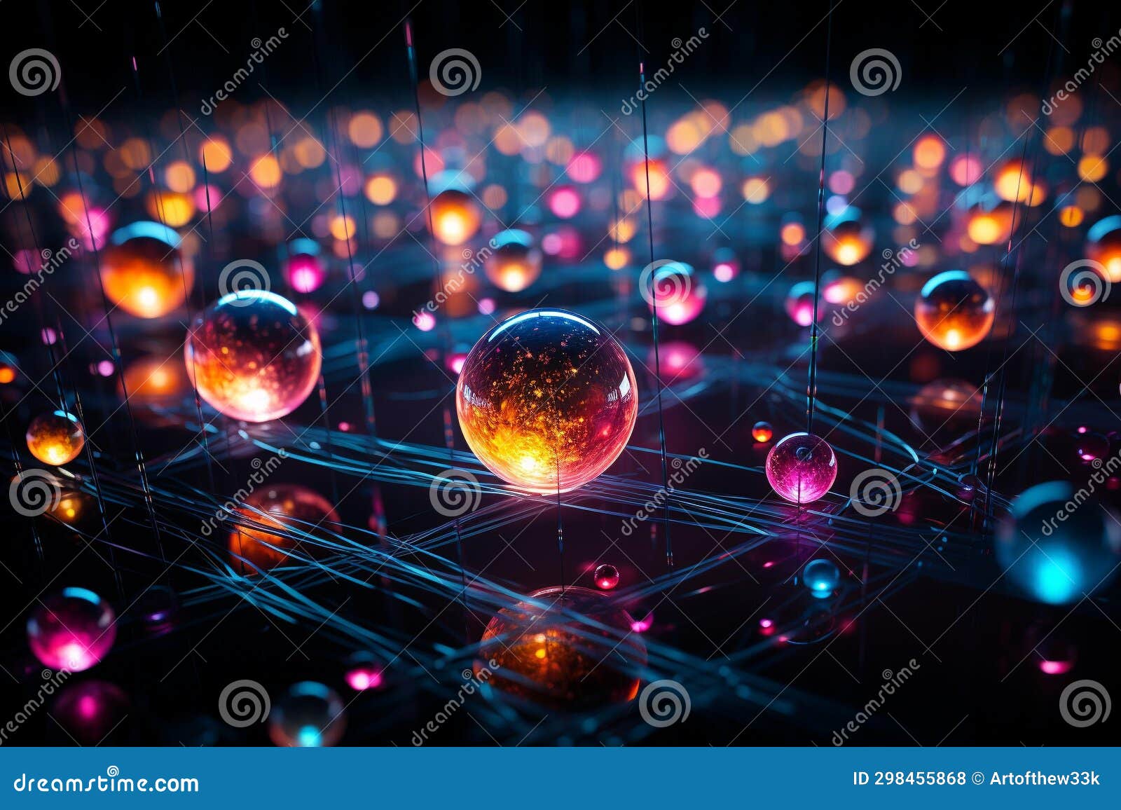 Glowing Orb Network: Illuminated Technology in Enigmatic Darkness Stock ...