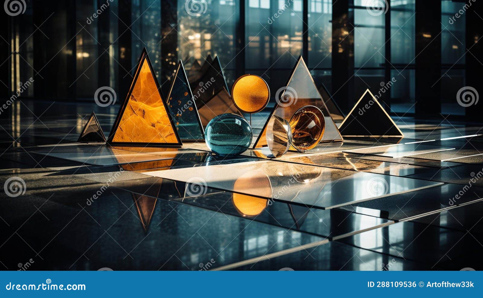 Dynamic Geometric Harmony: Abstract Shapes on Reflective Marble Stock ...