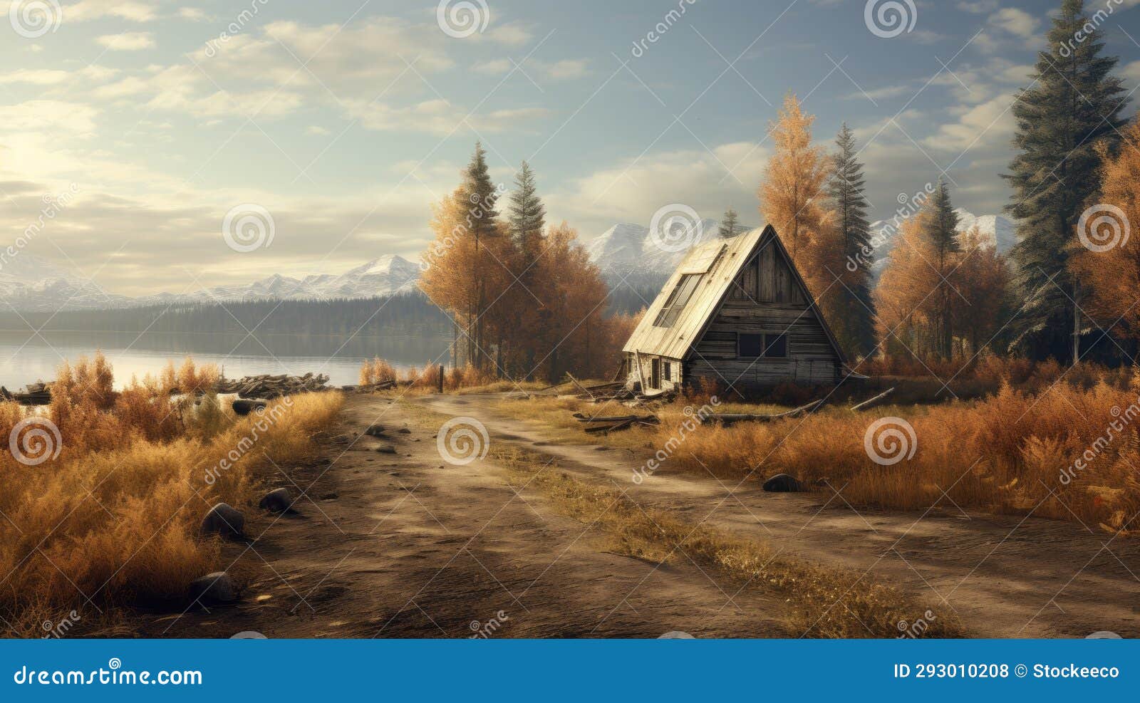 Captivating Post-apocalyptic Cabin Image on a Serene Road Stock ...