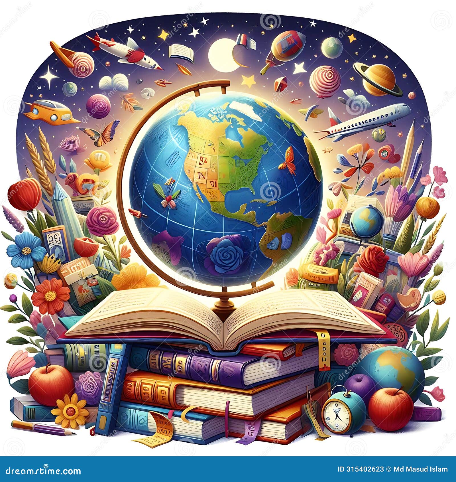 A Captivating Poster Featuring a Globe Surrounded by Books Stock Image ...