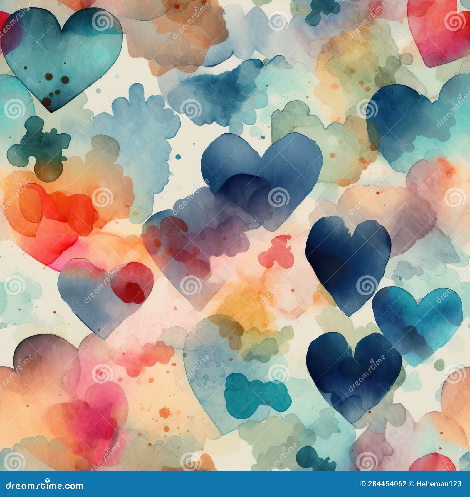 Repeating Pattern Abstract Random Love Heart Art Dripping Watercolor ...