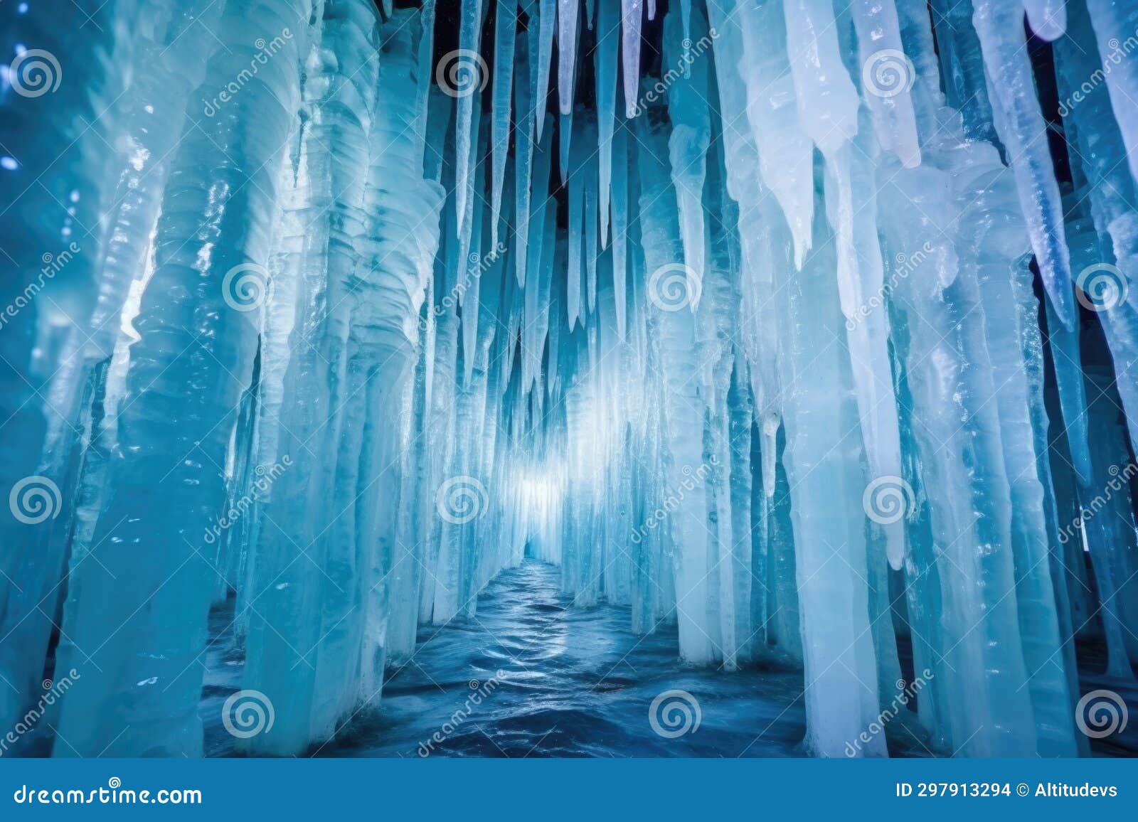 A Captivating Row of Ice Columns Inside a Glacier Cave Stock Photo ...