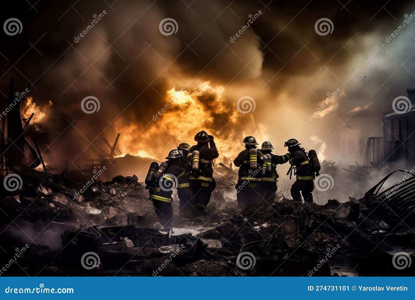 Firefighters in Action, Tackling Flames and Smoke with Teamwork and ...