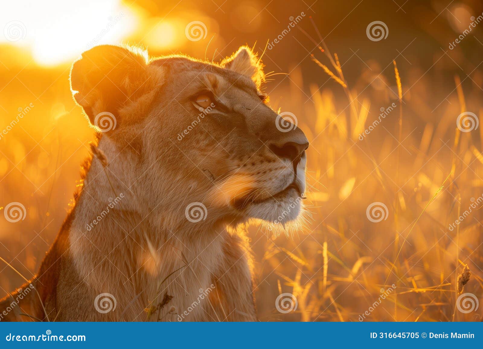 Lioness Gazing At Sunset In The Field Stock Image | CartoonDealer.com ...