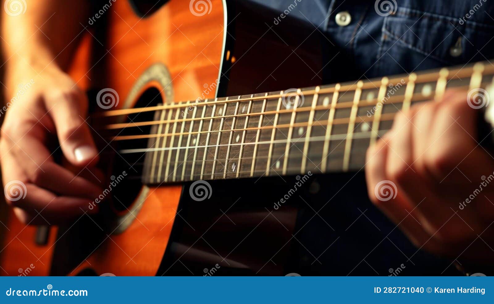 Hands Playing Acoustic Guitar Stock Illustration - Illustration of wood ...