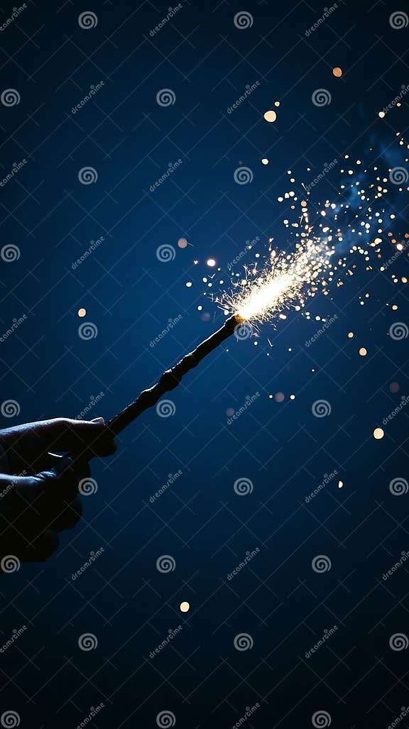 Captivating Spark of Magic: a Wand Illuminates the Night with Dazzling ...
