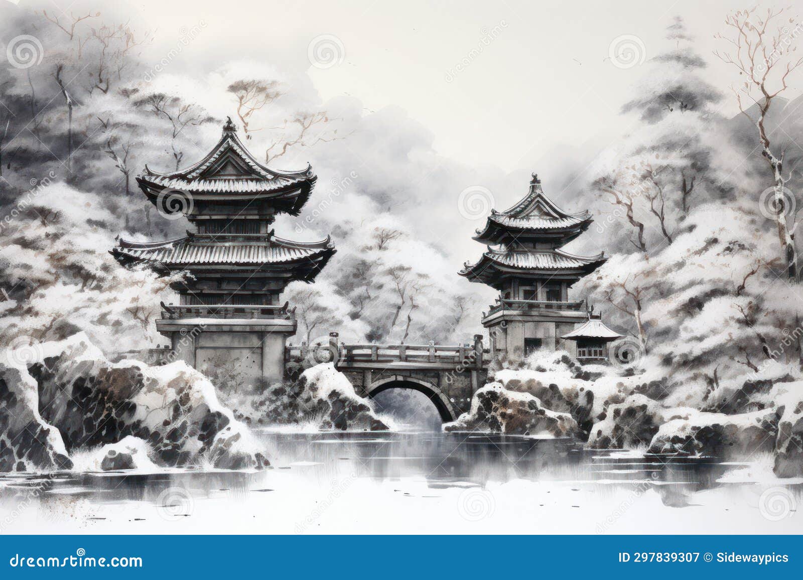 Snow-covered Statues and Monuments - Generative AI Stock Image - Image ...