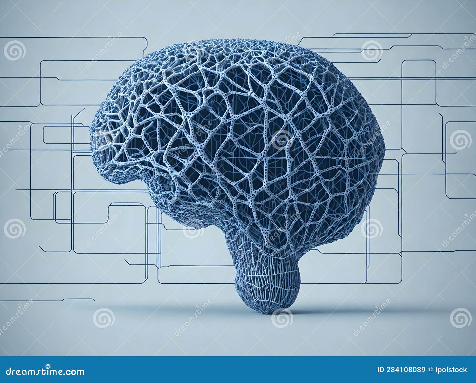 Stylized Abstract Modern Drawing of Human Brain with Wires and Cables ...